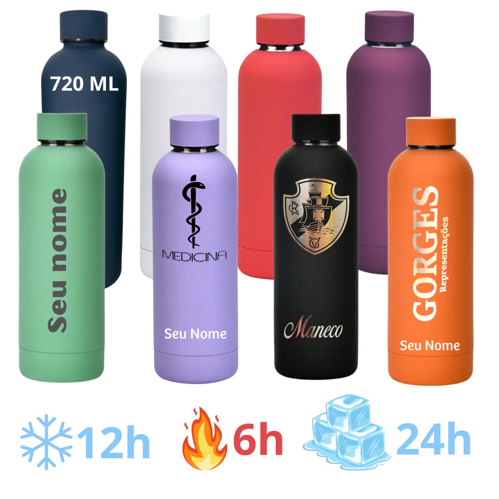 Garrafa Térmica de Água/Café Personalizada 720 ML Inoxidável Colorida ...