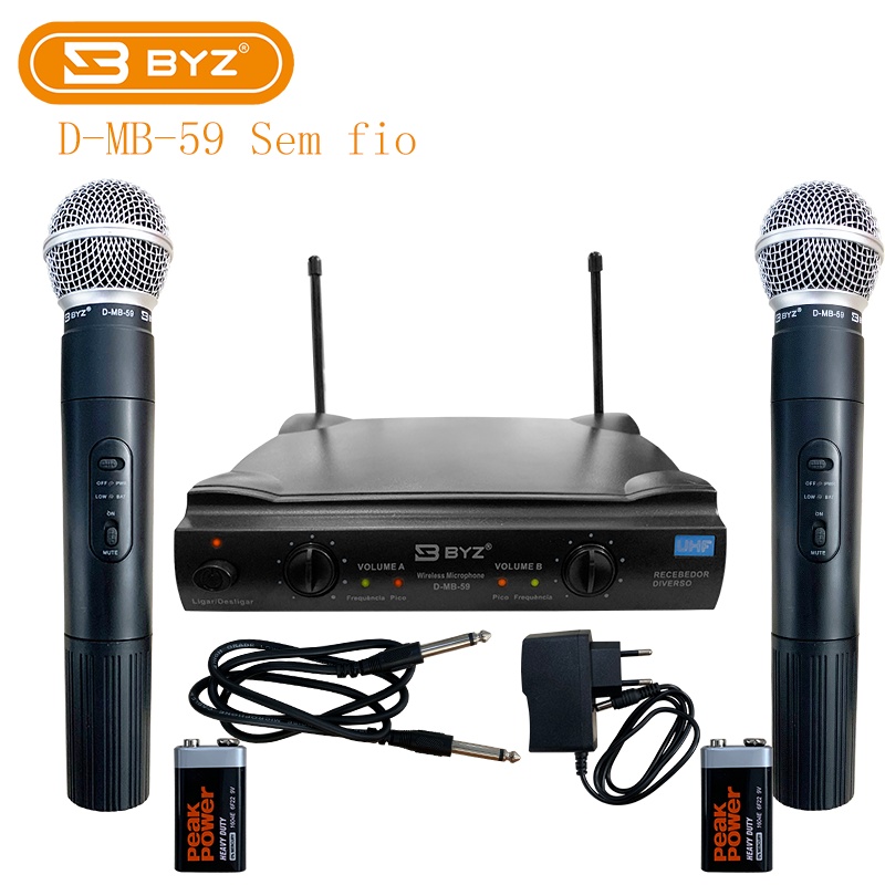 microfone semfio wireless BYZ D-MB-59 KIT Inclui 2 microfones | Shopee ...