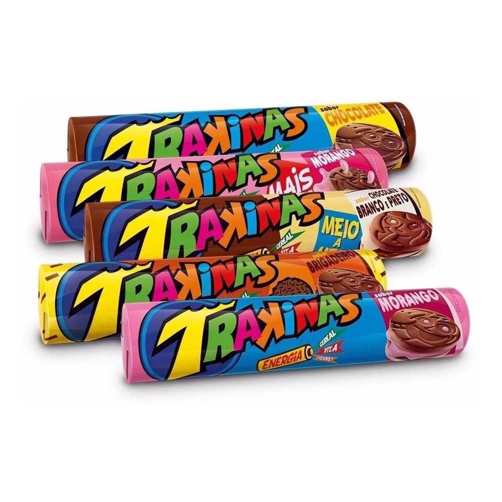 Kit 12 Biscoito Recheado Bolacha Trakinas Chocolate 126g | Shopee Brasil