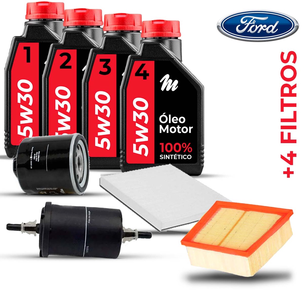 Kit Revisão 4 Litros de Óleo 5W30 100% Sintético API SN - Ford Ka Ecosport New Fiesta 2014 a ...