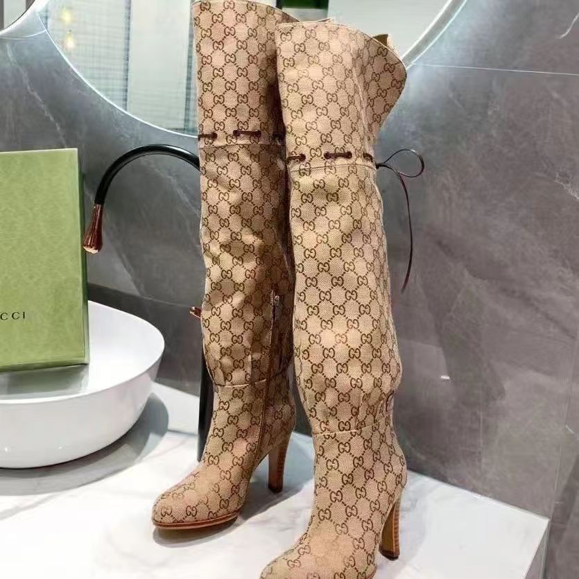 Bota Gucci clássica feminina com salto alto e manga longa | Shopee Brasil
