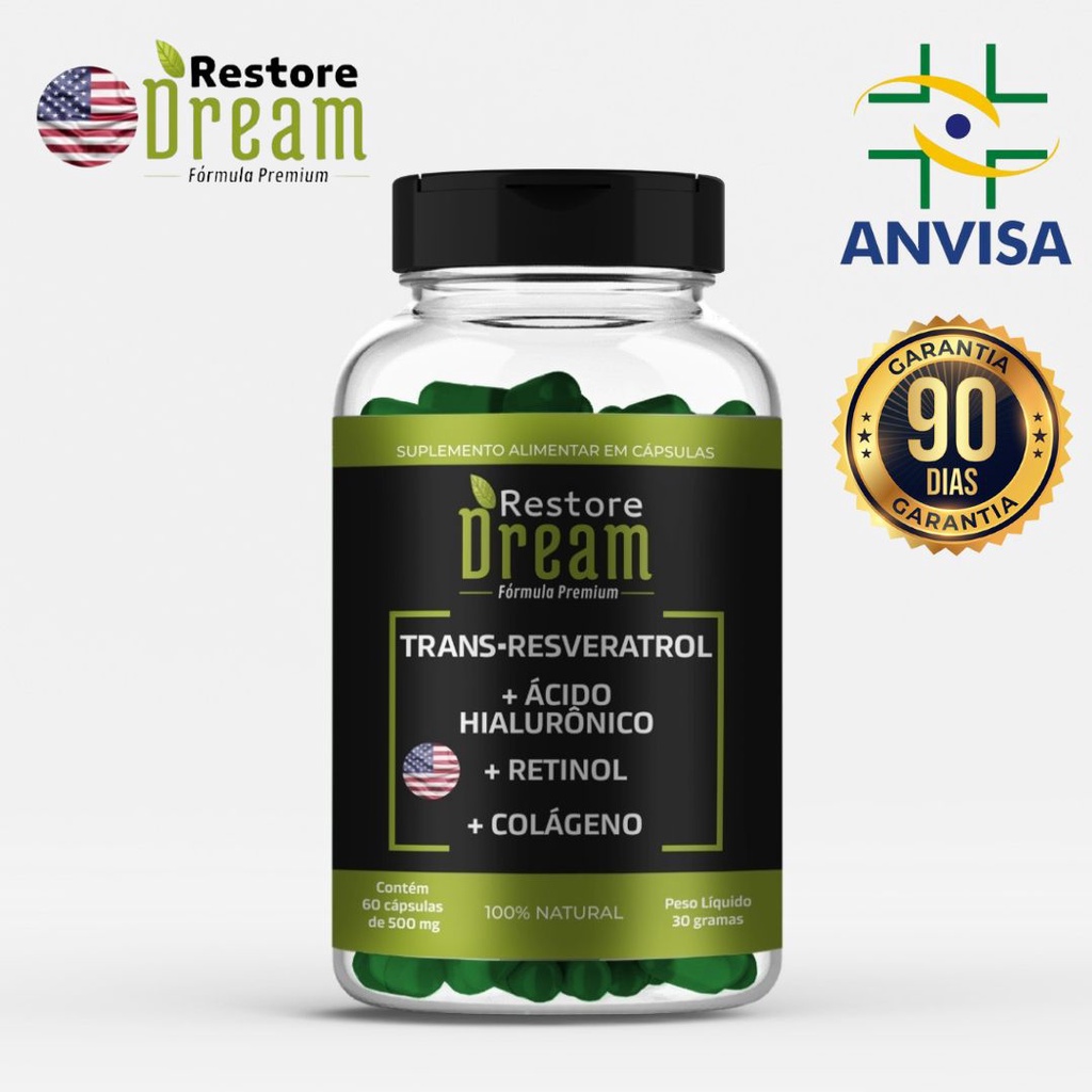 TRANS RESVERATROL AMERCINANO + Retinol + Acido Hialurônico + Colágeno ...