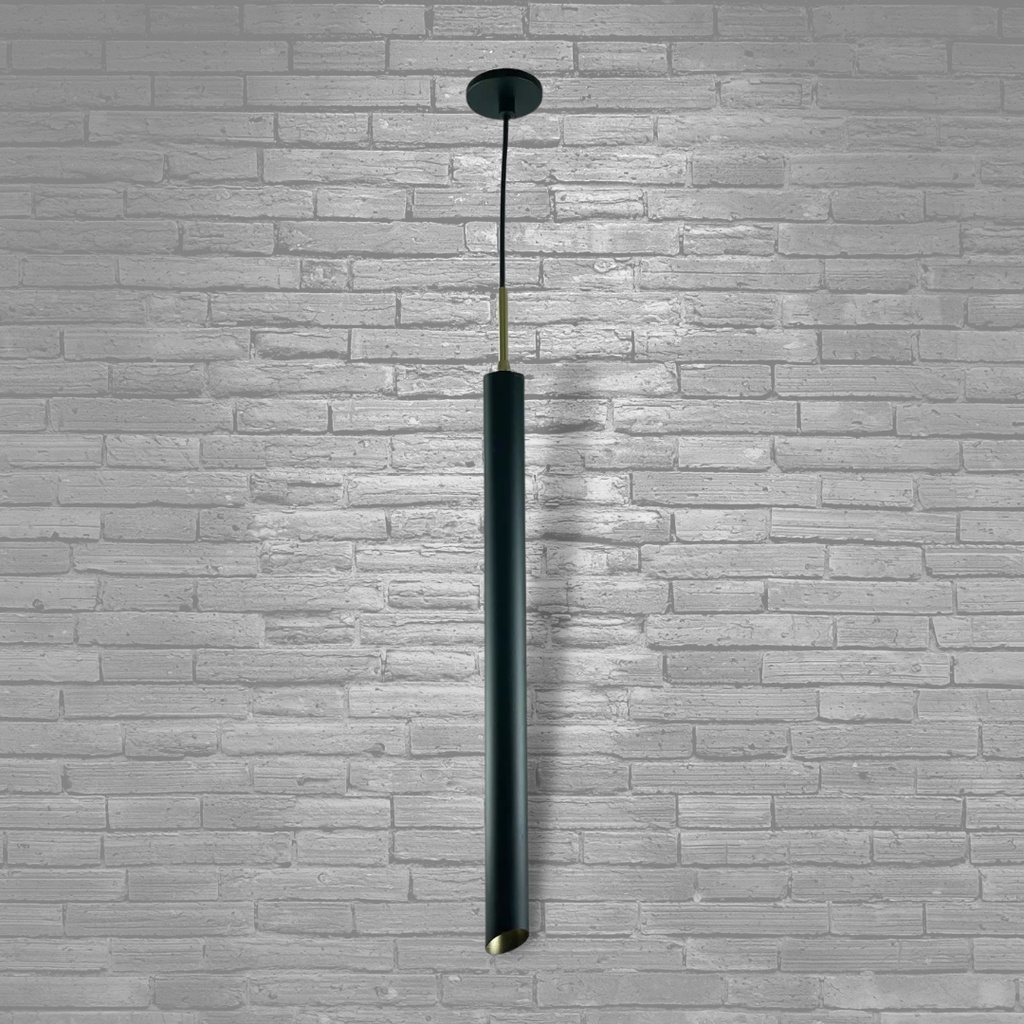 Luminaria Pendente Tubo 50cm Chanfrado Preto e Acabamento Dourado Fio 1 ...