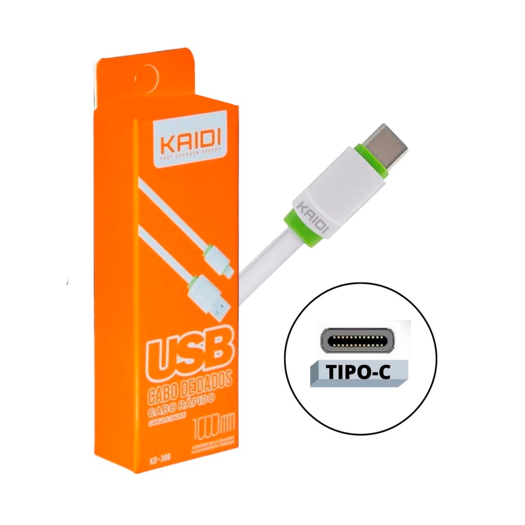 Cabo Dados e carregamento Kaidi 1 metro 3A Tipo - C | Shopee Brasil