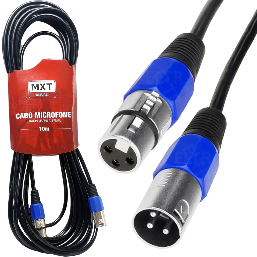 Kit 2 Cabos - 1 Cabo XLR/P10 1 Cabo Xlr Macho/XLR Femea 10 metros cada ...