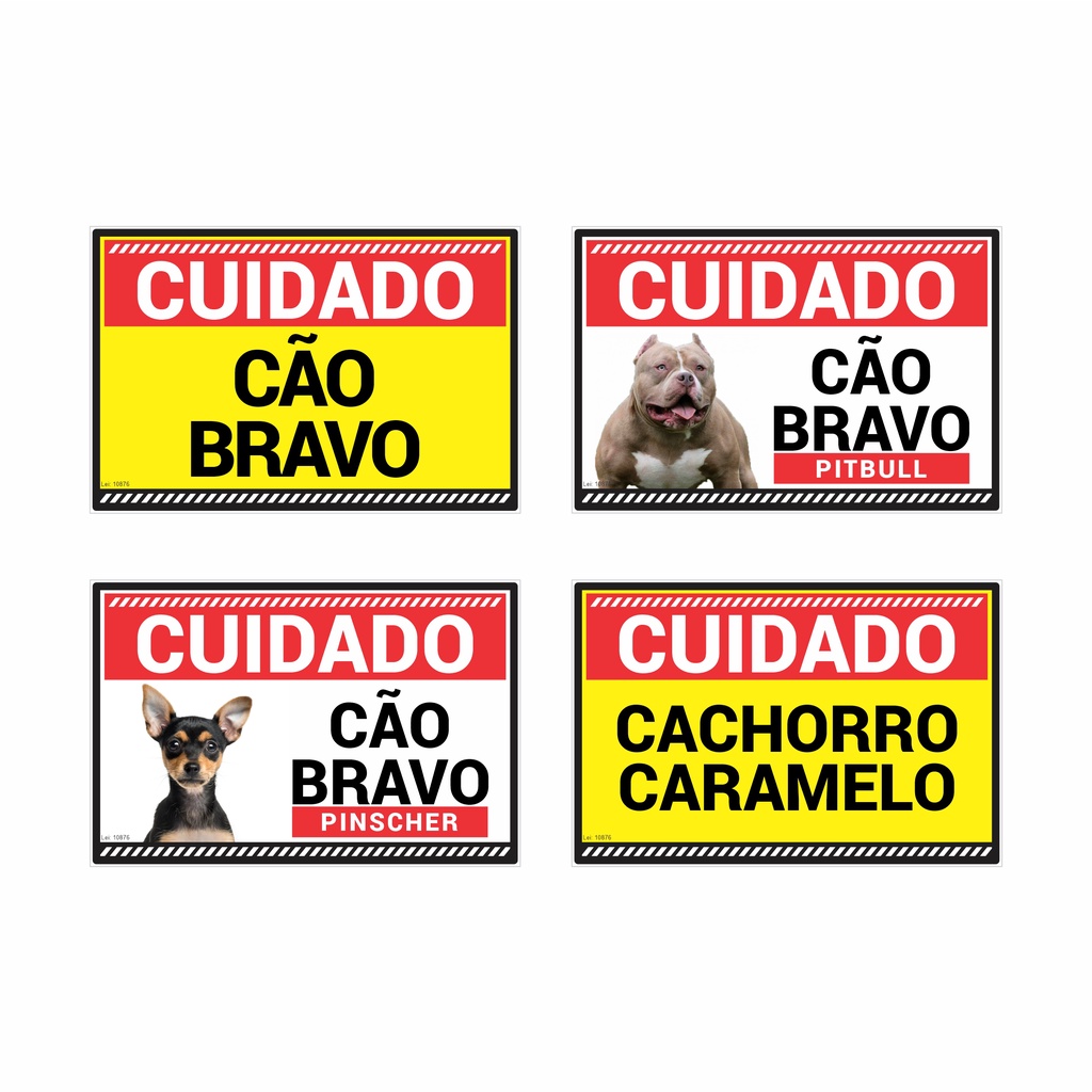 Placa em PVC Atenção Cuidado Cão Bravo Sinalização 20x30cm | Shopee Brasil