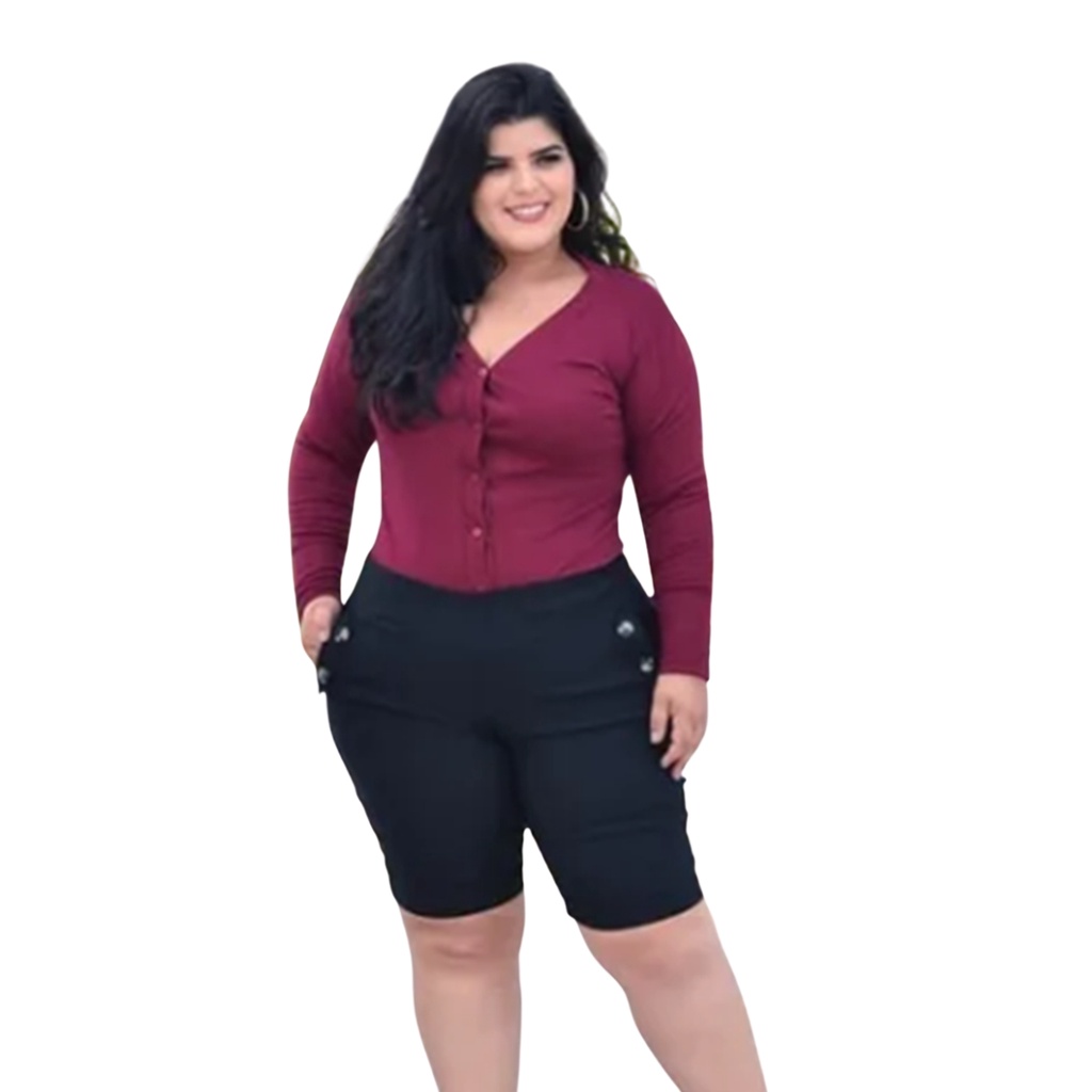 Bermuda Cintura Alta Plus Size Feminina Varias Cores Bengaline | Shopee ...