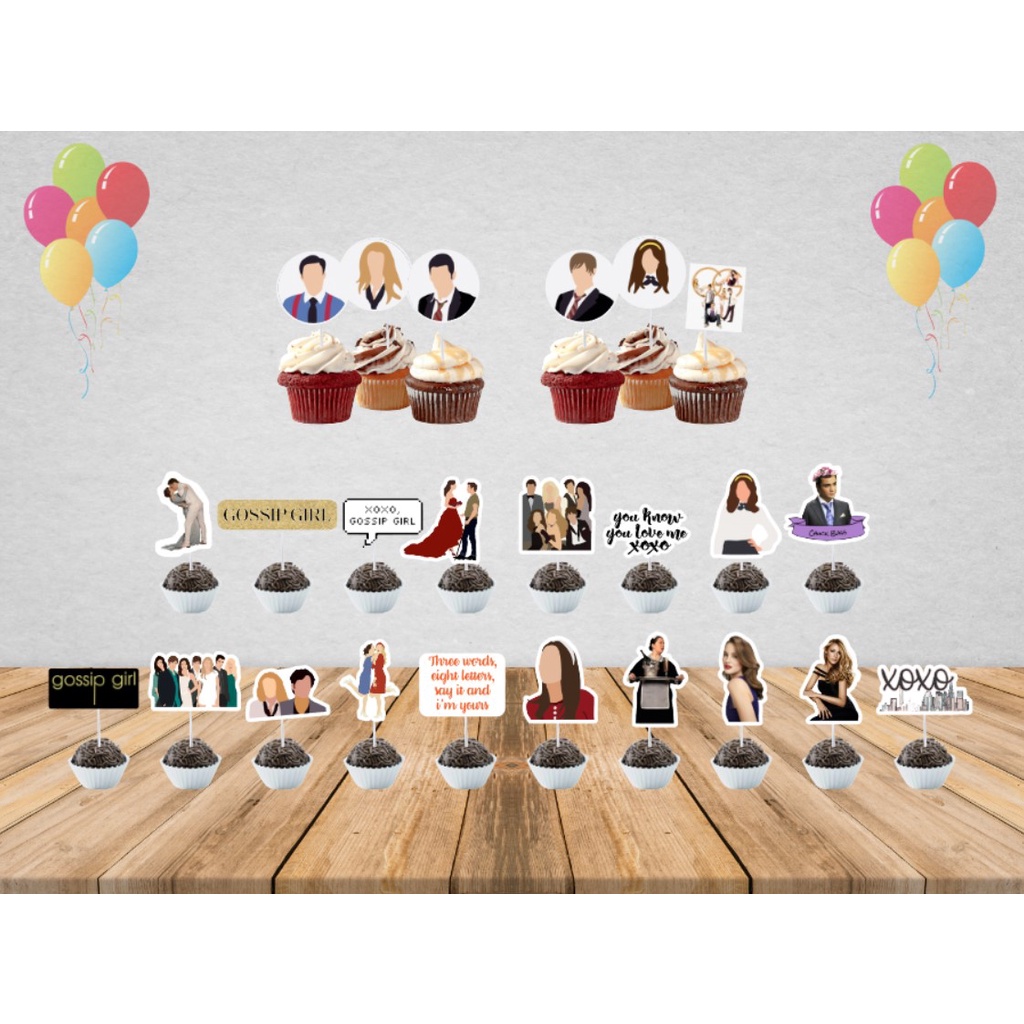 Toppers Tags com Palito para Docinhos Cupcake Festa em Casa Gossip Girl ...