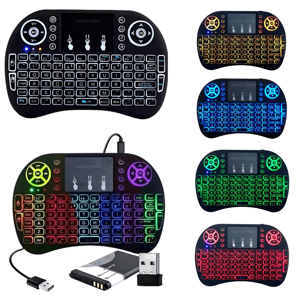 Mini Teclado Wireless Fio Sem Mouse Tv Smart Iluminado Pc E Led USB ...