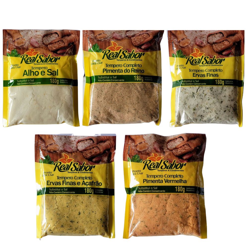 Kit 5 Temperos Completos Real Sabor 180g Pimenta Alho Ervas Ltt ...