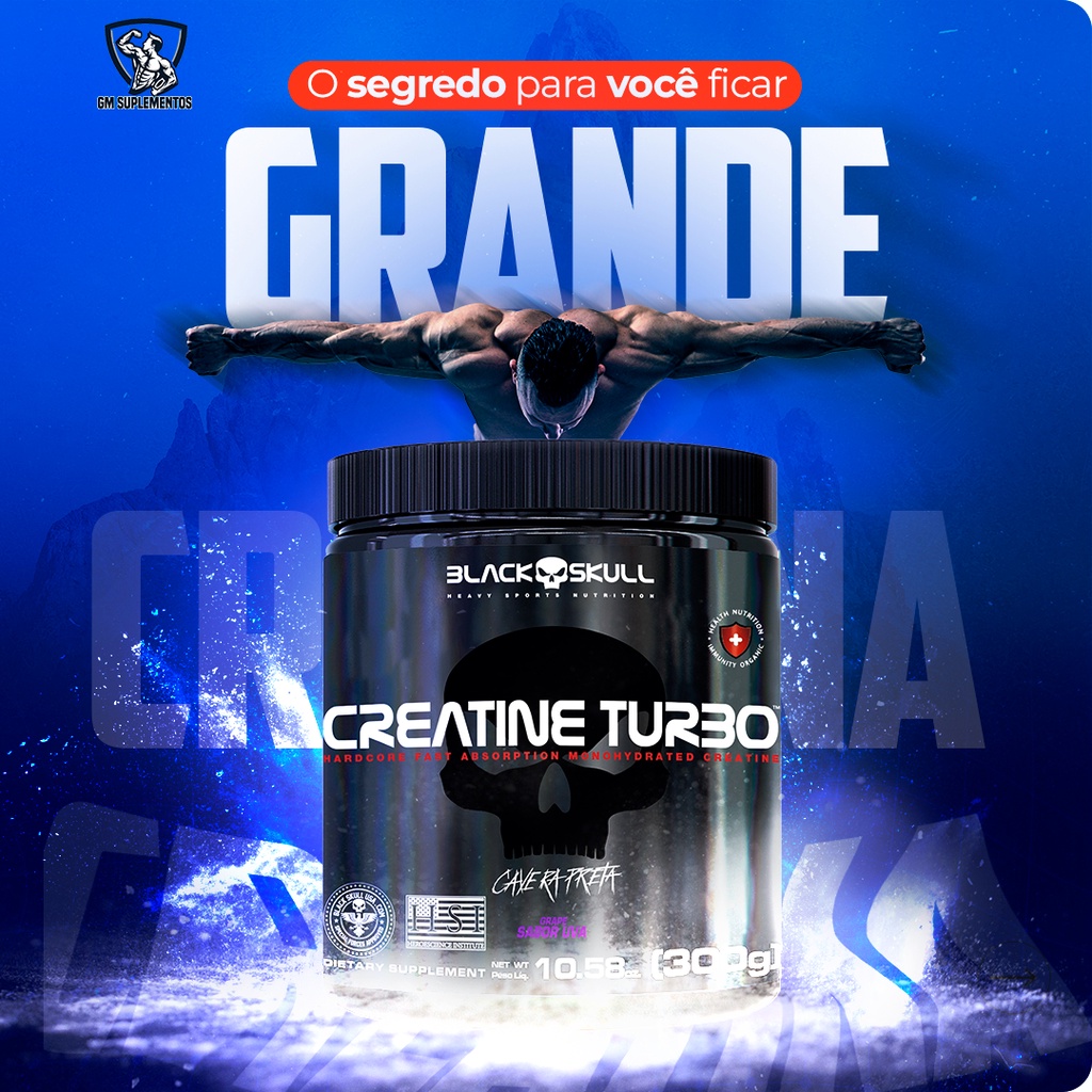 Creatina Black Skull Turbo Monohidratada Original Diversos Sabores