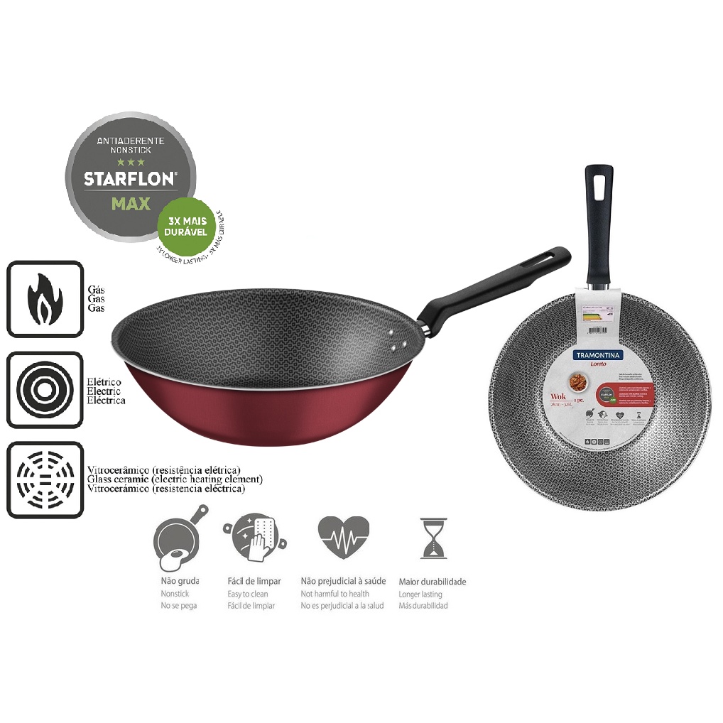 Panela Frigideira Wok Funda 28cm 3,6 Litros Antiaderente Starflon Max Tramontina Loreto 20395728 ...