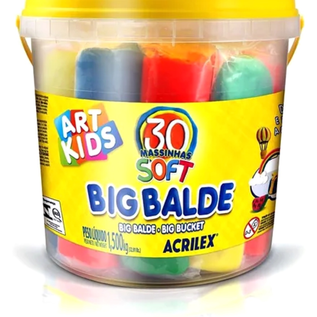 Big Balde Massinha Soft Sortidas 1,5kg Acrilex C/ 30 Massas para ...
