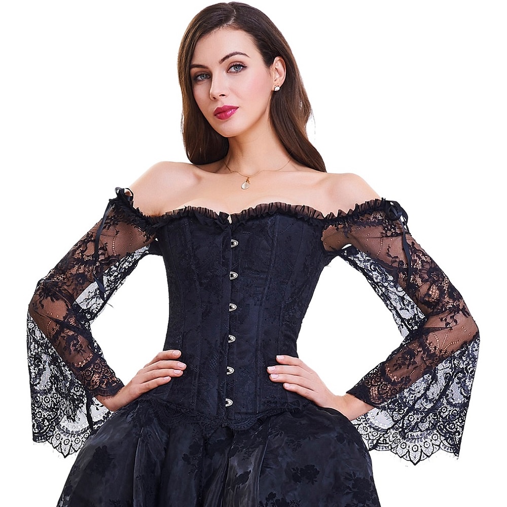 Corpete Corset Corselet Blusa Modela Cintura Voloriza Busto Renda Preto ...