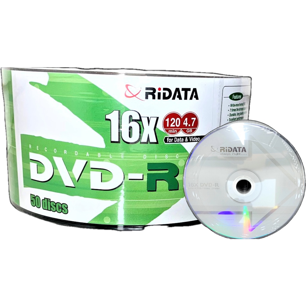 100 Dvd-r Ridata Logo Branco 4.7gb 120 Minutos 16x Original | Shopee Brasil