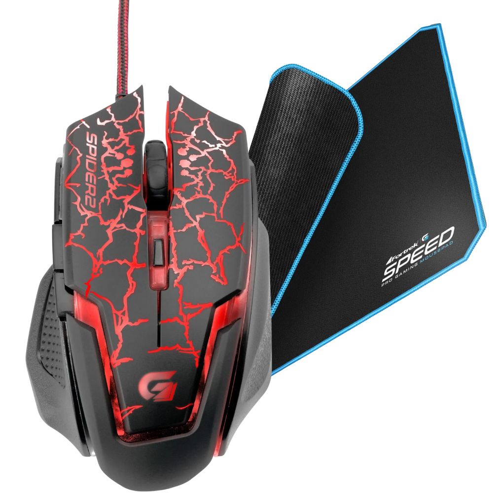 Mouse Gamer Spider 2 Red USB 3200 DPI LED RED + Mouse Pad Speed 320x240 ...