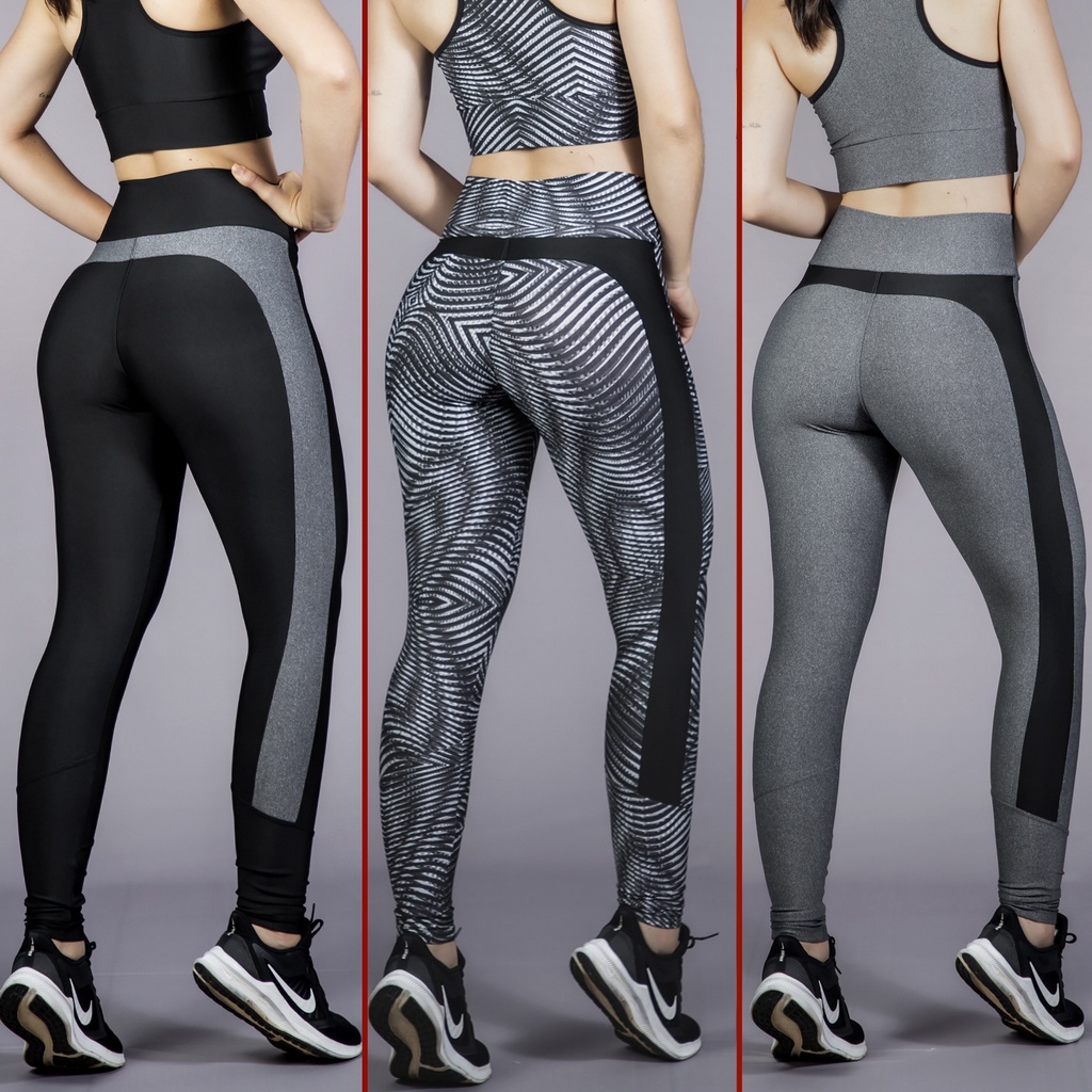 KIT 03 Calças Leggings Femininas Lisas Fitness (LG008) Estampas ...