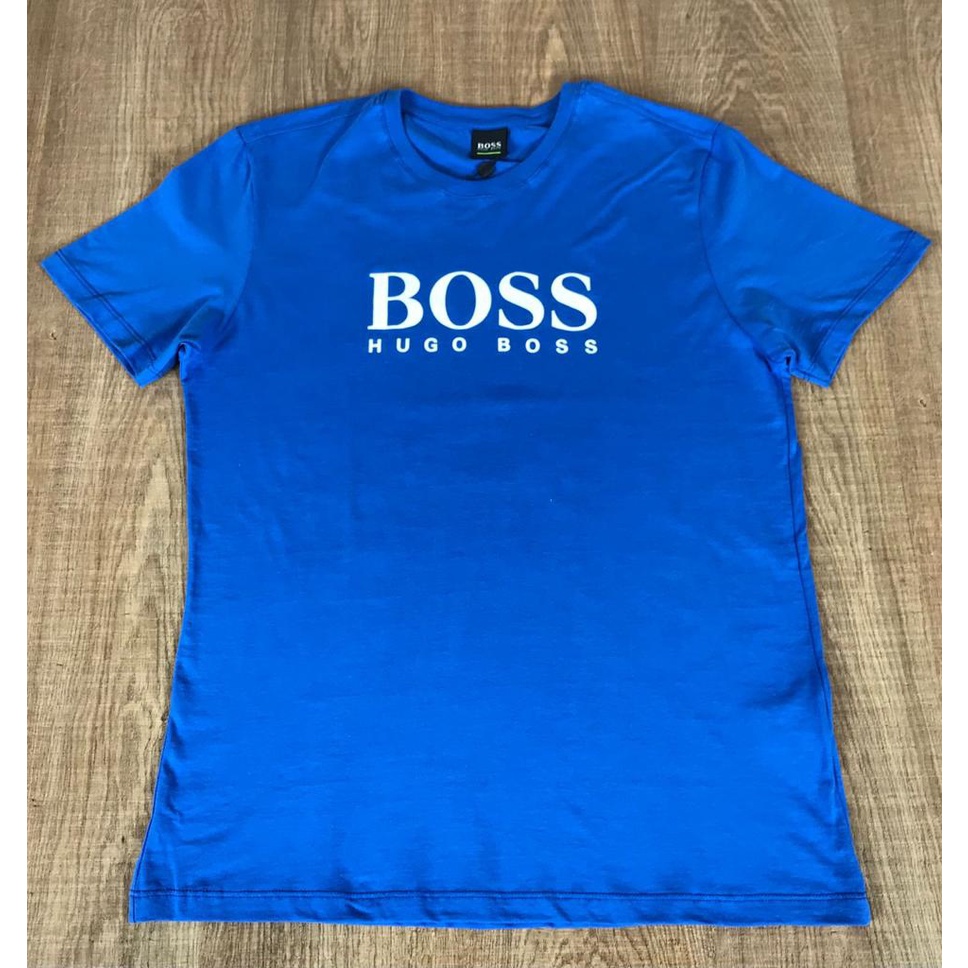 Camiseta Hugo Boss azul Masculina | Shopee Brasil