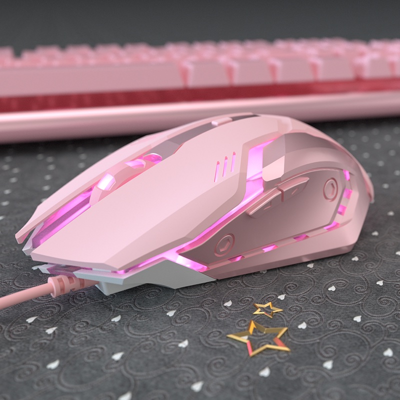 Mouse Gamer Feminino Rosa com fio Silencioso USB Mause Para Pc Laptop ...