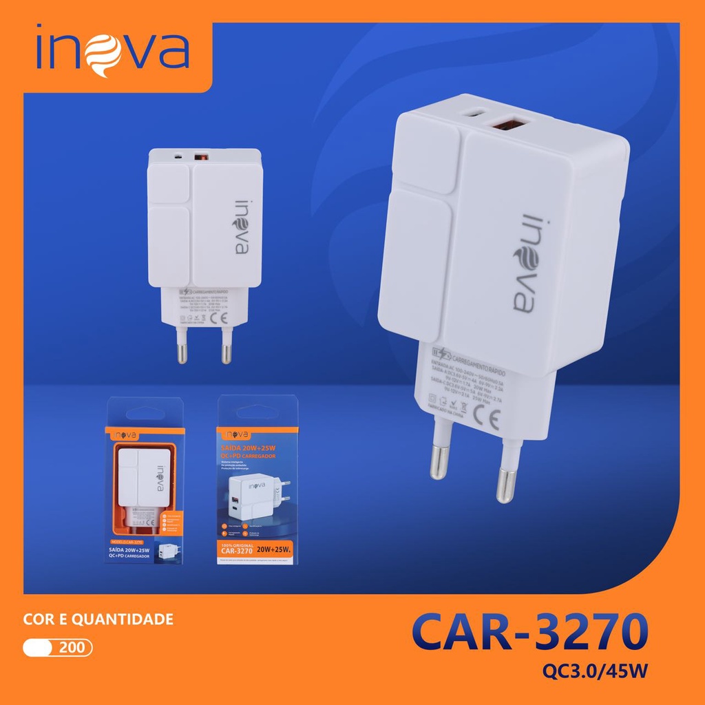 Carregador 45W Prime Inova 2 Saídas USB e tpc SEM CABO turbo inova ...