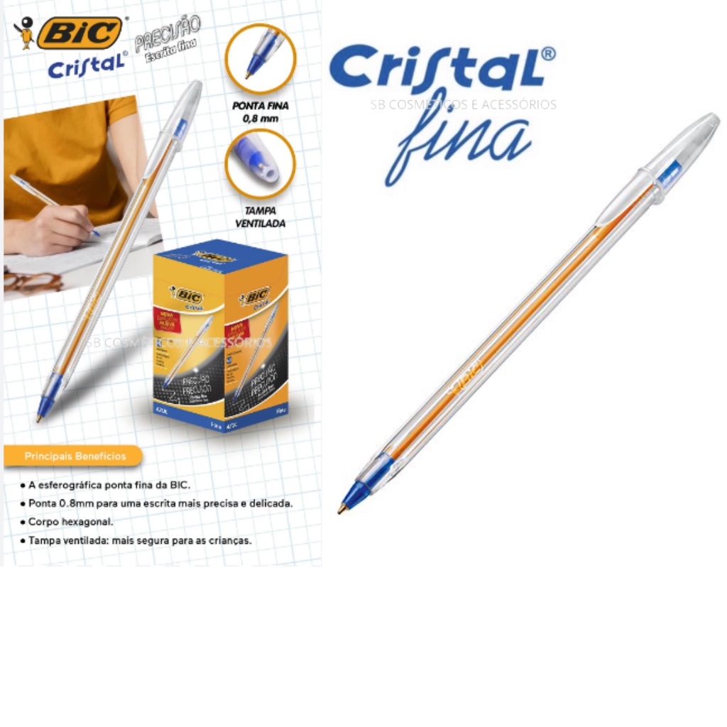 Caneta Esferográfica BIC Cristal Ponta fina 0.8mm | Shopee Brasil