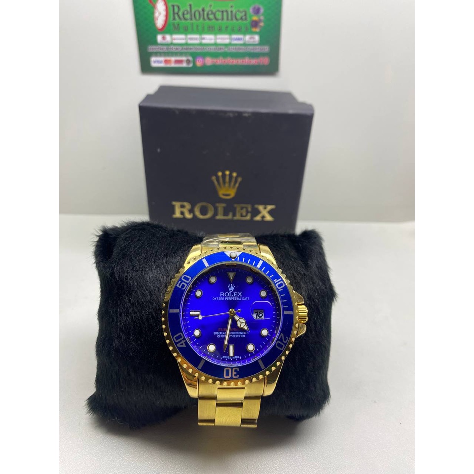 Relógio Masculino Rolex Submariner Dourado Visor Azul | Shopee Brasil