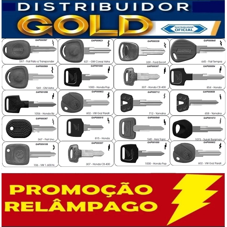 Kit Chave Virgem Gold Moto P/ Chaveiro 30 Unidades | Shopee Brasil