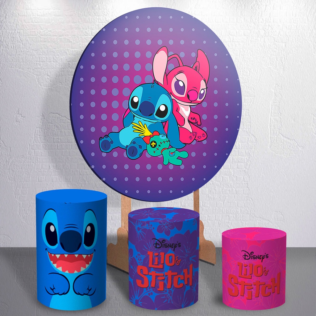 Kit De Festa Painel Redondo Lilo And Stitch + Trio Capa De Cilindro ...