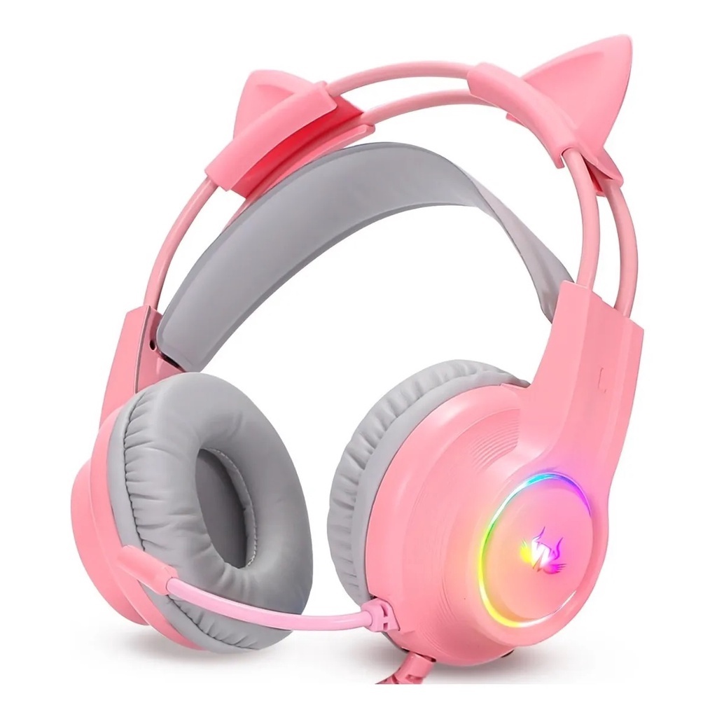 Headset Gatinho Fone Gamer Rgb Microfone Pc Ps4 Ps5 Xbox One - Rosa ...
