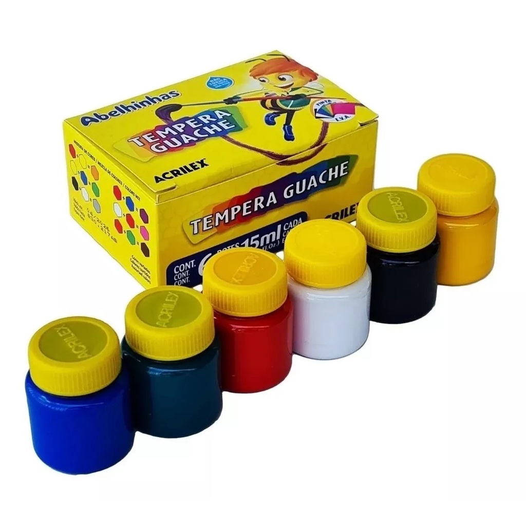 Tinta Tempera Guache 6 Cores 15ml Acrilex | Shopee Brasil