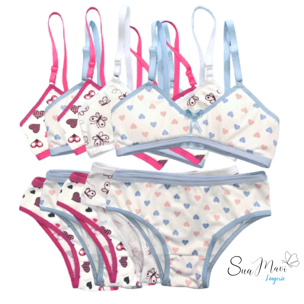 Kit 5 conjunto Infantil Lingerie Menina Moça Sutiã Espuma Calcinha ...