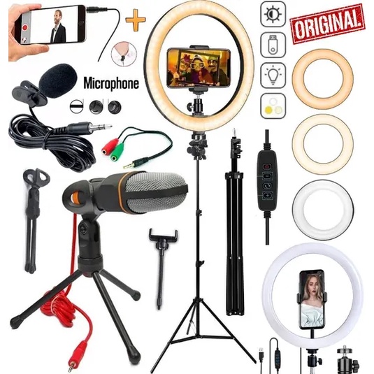 Kit Youtuber Tripé Profissional Universal Microfone Condensador Mesa ...