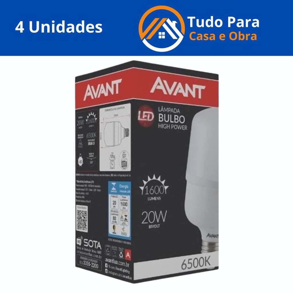 4 Lampadas Alta Potencia Led BR 20W AVANT | Shopee Brasil