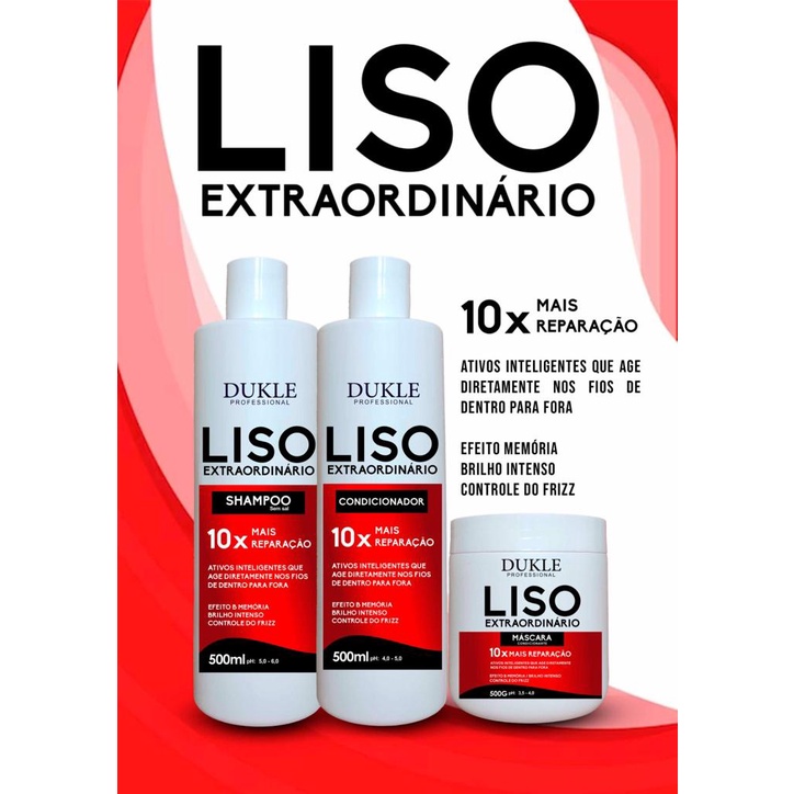 Kit Shampoo Condicionador Hidratação Liso Extraordinário Dukle 500ML ...