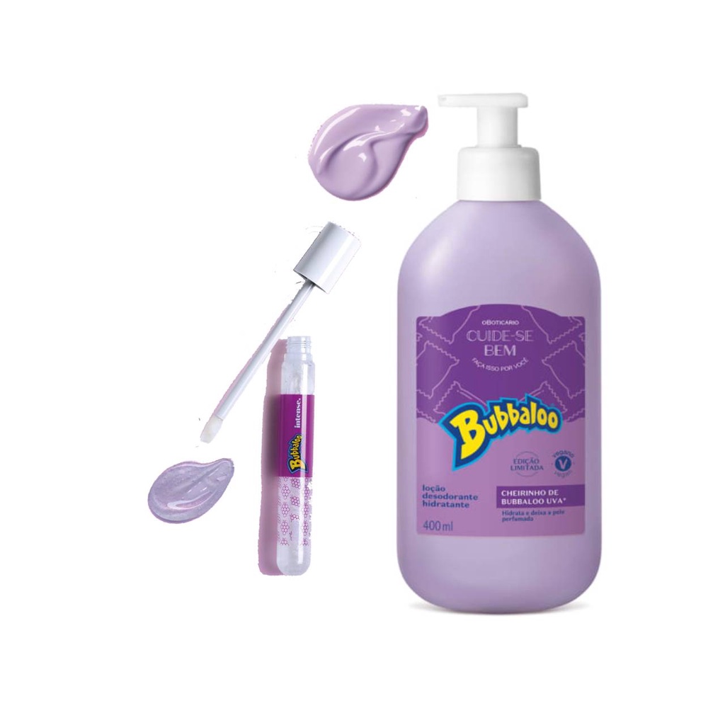 Kit Bubbaloo Uva: Gloss 5ml + Loção Hidratante Desodorante Corporal ...