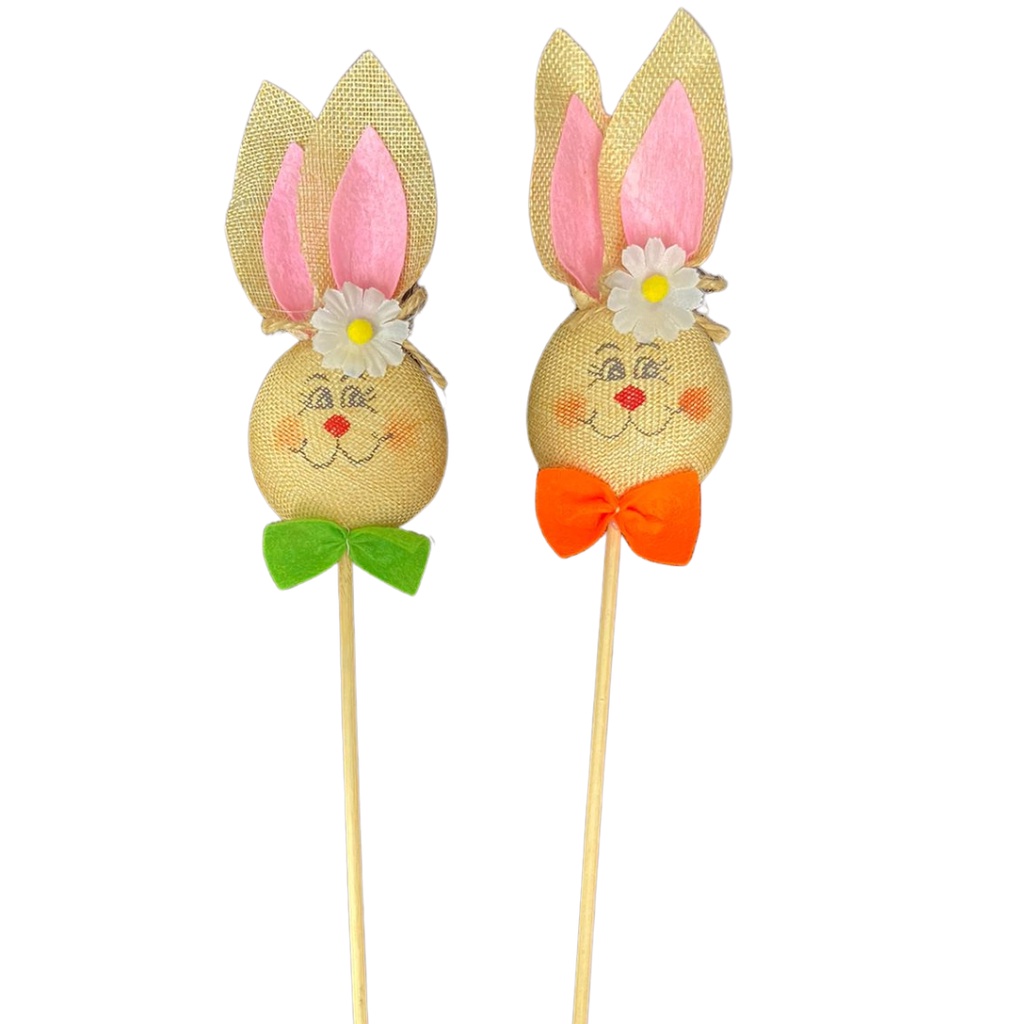ENFEITE DE PASCOA CABEÇA DE COELHO JUTA NA VARETA Ref: P15018 | Shopee ...