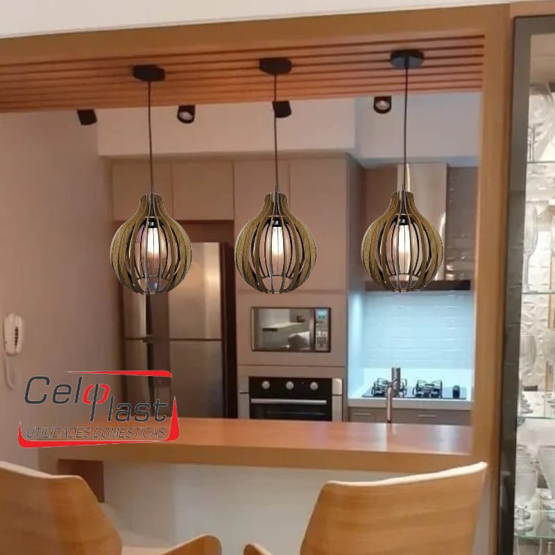 Kit com 8 Luminárias Pendentes Abajur de Teto em MDF Lustre Moderno ...