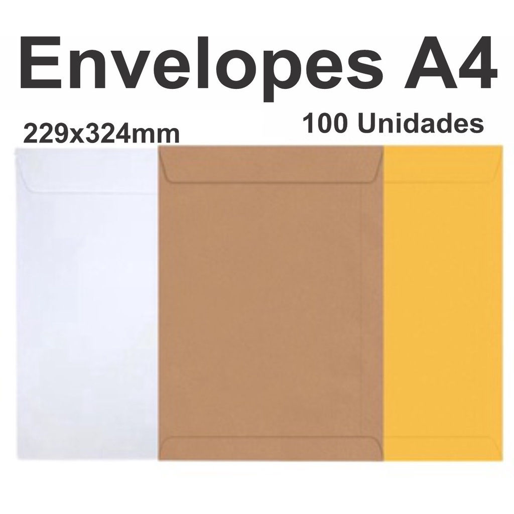 Envelope A4 Saco 229x324mm c/ 100 unidades / Branco / Kraft / Ouro ...