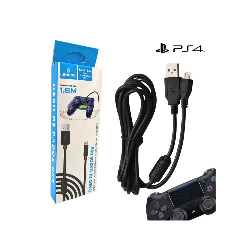 Cabo Carregador Controle Ps4 Playstation 4 Com Filtro V8 Usb 1,50mts ...
