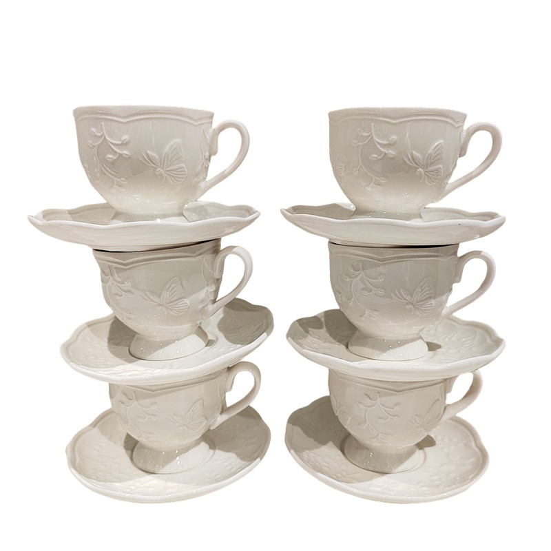 Jogo de xicaras com pires de cafe 100ML kit 6pcs conjunto xicaras e pires pocelana branca ...