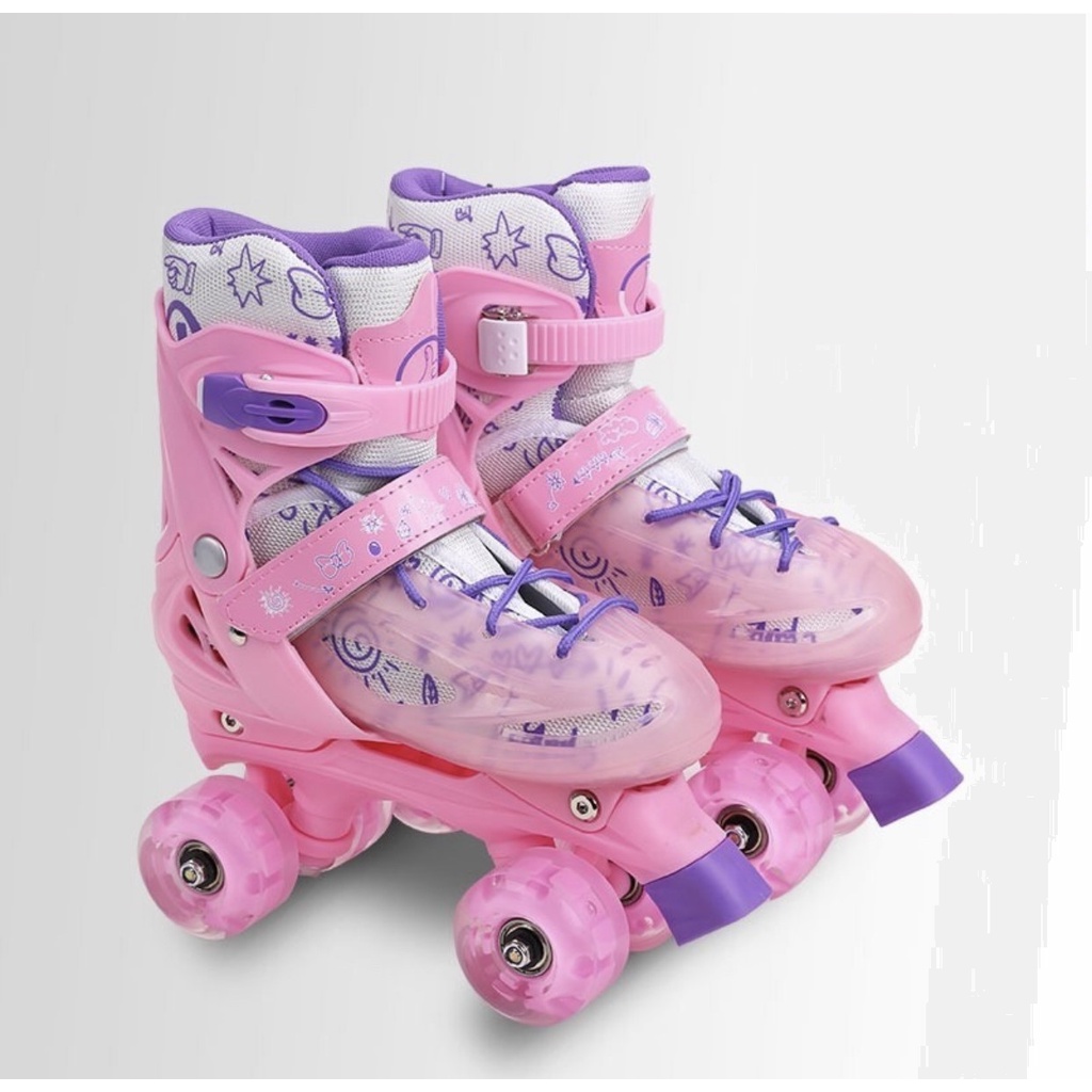 Patins Quad Infantil Rosa Regulável Rodinhas com Led | Shopee Brasil