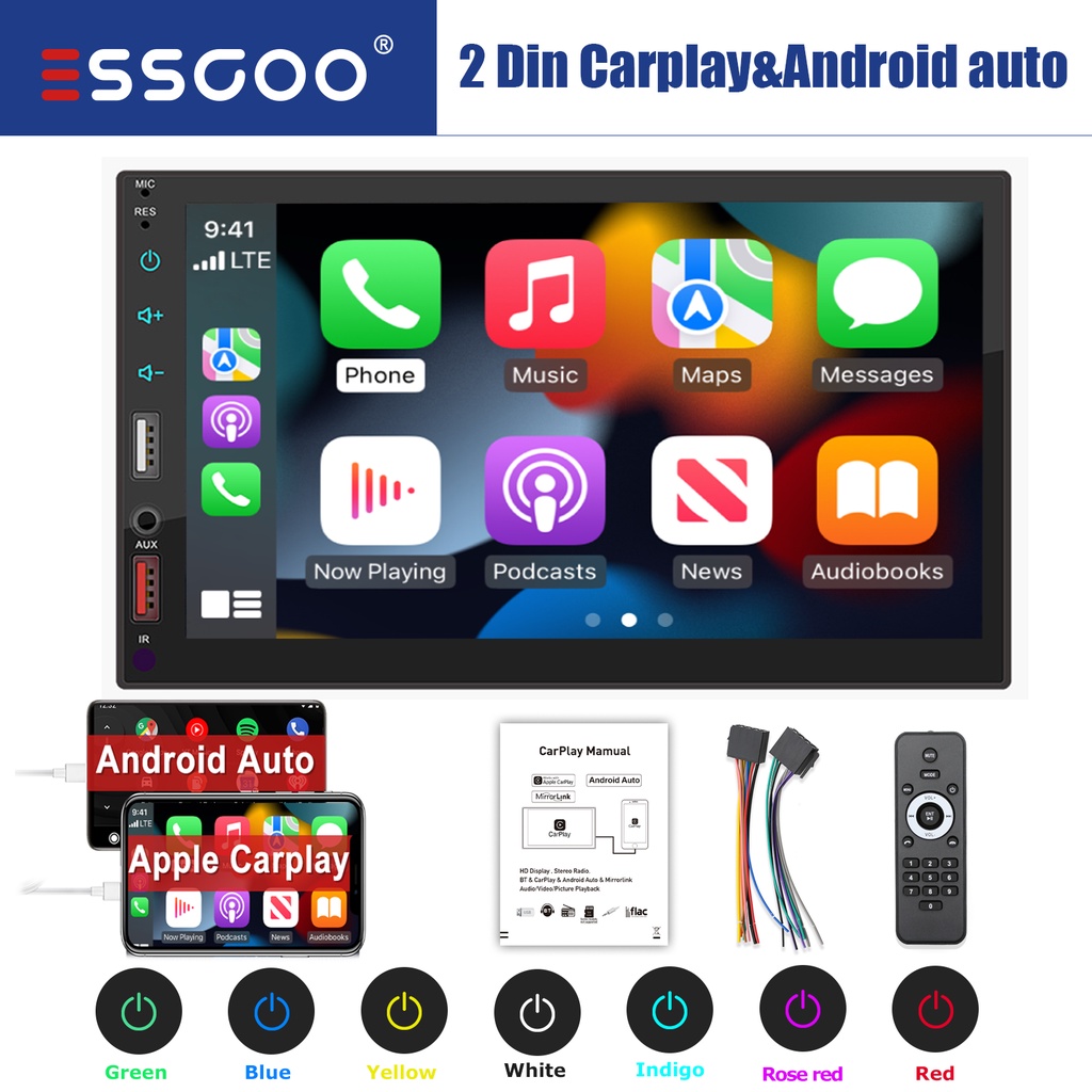 ESSGOO Carplay 2 Din 7 Polegadas Car MP5 Player Rádio Estéreo Bluetooth Multimídia Touch Screen ...