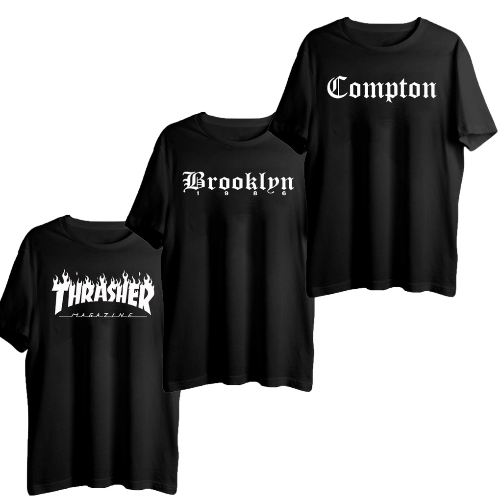 Kit Combo 3 Camiseta StreetWear Thrasher Flame Brooklyn 1986 of Compton ...