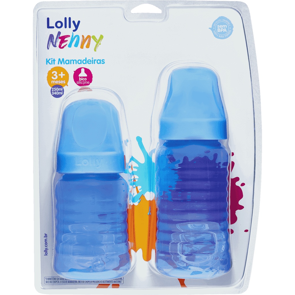 Kit 2 Mamadeiras Lolly Nenny Big Clean Bico Silicone Azul | Shopee Brasil