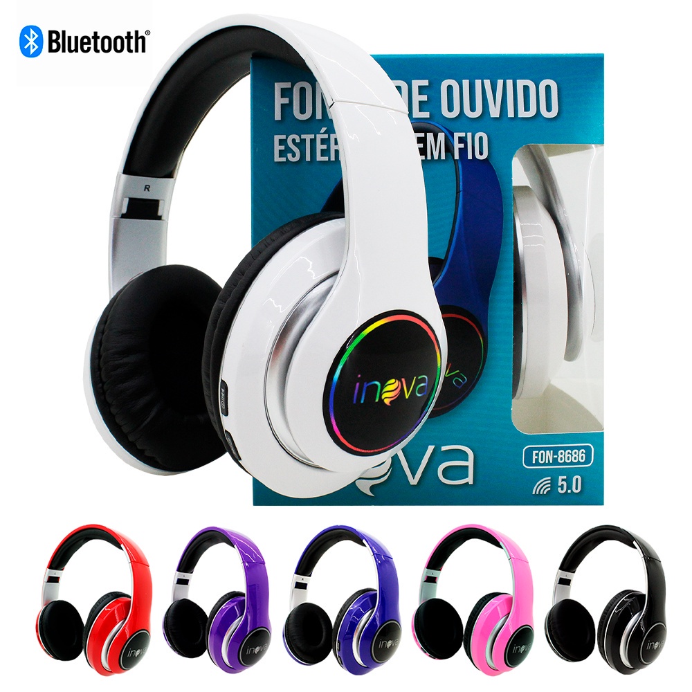 Fone de Ouvido Bluetooth Com LED Wireless Sem Fio - Original Inova 8686 ...