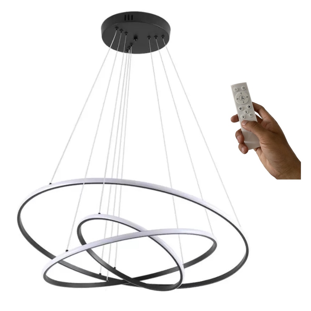 Lustre sala Led Moderno Pendente 113w Preto C/ Controle 80cm | Shopee ...