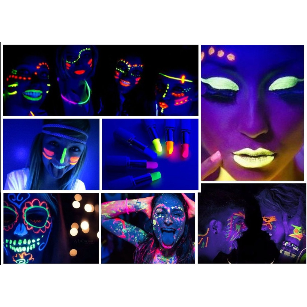 Tinta Facial Neon 5 Cores + 2 Batons Festa Neon Brilha na Luz Negra ...