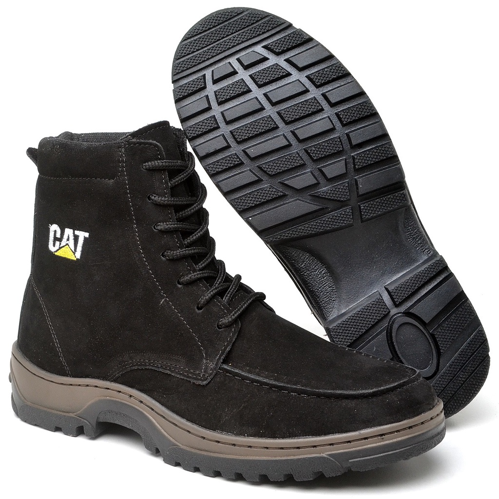 Bota CAT Preta Couro - Nobuck | Shopee Brasil