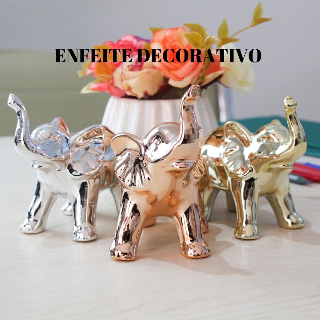 Enfeite de elefante em cerâmica 10,7 x 8,5 x 5,2cm Prata, Dourado ou ...