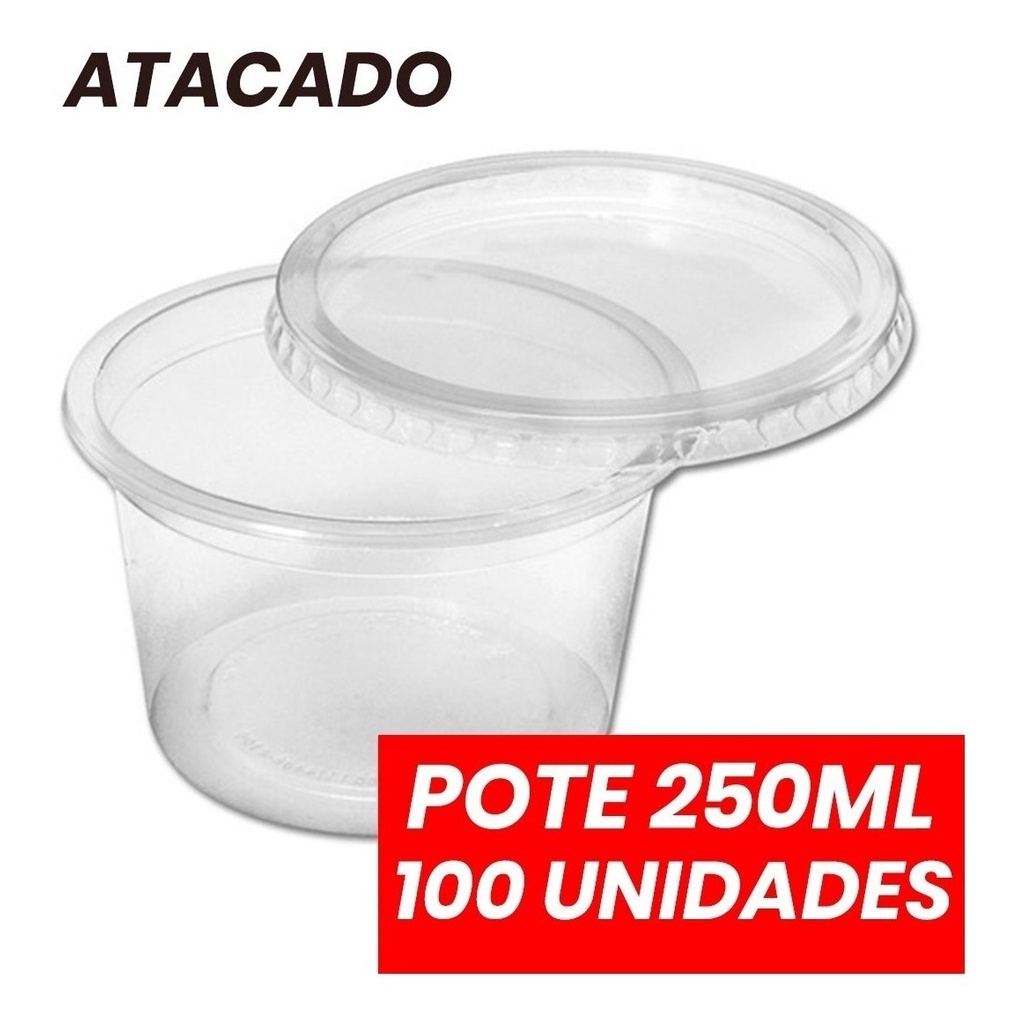 100 Pote Plástico Potinho Redondo Descartavel Com Tampa 250ml | Shopee Brasil